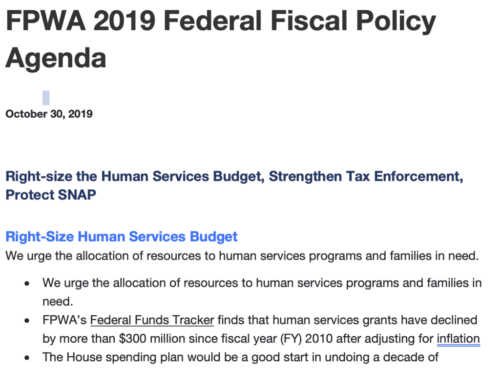 FPWA 2019 Federal Fiscal Policy Agenda - FPWA
